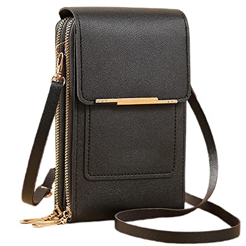 2023 New Anti-theft Leather Bag, Touch Screen Small Crossbody Cell Phone Purse for Women, RFID Blocking PU Leather Crossbody Bag (Black)