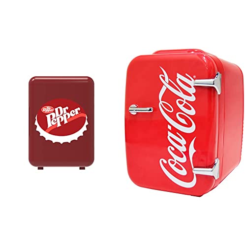 CURTIS MIS153DRP Dr. Pepper Retro Mini Portable Compact Personal Fridge Cooler, 4 Liter Capacity, 6 Cans & Cooluli Retro Coca-Cola Mini Fridge for Bedroom - 4L/6 Can 12V Portable