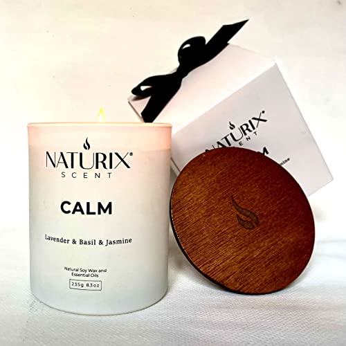 Naturix Scented Candles for Home, Non Toxic Soy Candle – 50 H Long Lasting, Calming Natural Essential Oil Blend - Lavender, Basil & Jasmine - Aromatherapy Candle Jar with Lid - Gift Ready, 8.3oz