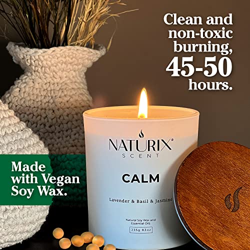 Naturix Scented Candles for Home, Non Toxic Soy Candle – 50 H Long Lasting, Calming Natural Essential Oil Blend - Lavender, Basil & Jasmine - Aromatherapy Candle Jar with Lid - Gift Ready, 8.3oz