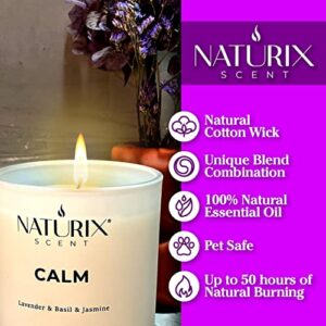 Naturix Scented Candles for Home, Non Toxic Soy Candle – 50 H Long Lasting, Calming Natural Essential Oil Blend - Lavender, Basil & Jasmine - Aromatherapy Candle Jar with Lid - Gift Ready, 8.3oz