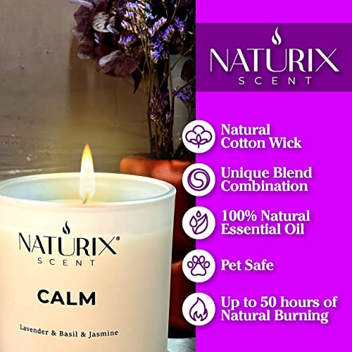 Naturix Scented Candles for Home, Non Toxic Soy Candle – 50 H Long Lasting, Calming Natural Essential Oil Blend - Lavender, Basil & Jasmine - Aromatherapy Candle Jar with Lid - Gift Ready, 8.3oz