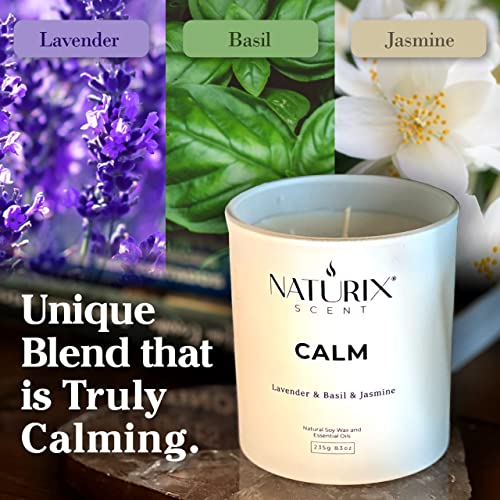 Naturix Scented Candles for Home, Non Toxic Soy Candle – 50 H Long Lasting, Calming Natural Essential Oil Blend - Lavender, Basil & Jasmine - Aromatherapy Candle Jar with Lid - Gift Ready, 8.3oz