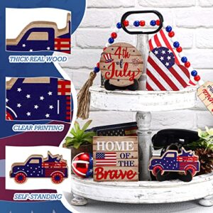 14 Pcs Patriotic Tiered Tray Decor Bundle 4th of July Wood Signs Mini Signs Red White Blue Decorations Veterans Day American Star Decor for Independence Day Home Table Decor Labor Day (Retro)