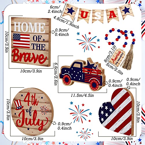 14 Pcs Patriotic Tiered Tray Decor Bundle 4th of July Wood Signs Mini Signs Red White Blue Decorations Veterans Day American Star Decor for Independence Day Home Table Decor Labor Day (Retro)