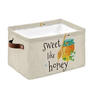 Storage Bins Large Storage Basket,Country Honey Cute Bee Collapsible Storage Bins with Handle,Plant Flower Leaf Storage Baskets Cube Organizer for Shelves Closet Nursery