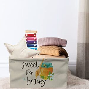 Storage Bins Large Storage Basket,Country Honey Cute Bee Collapsible Storage Bins with Handle,Plant Flower Leaf Storage Baskets Cube Organizer for Shelves Closet Nursery