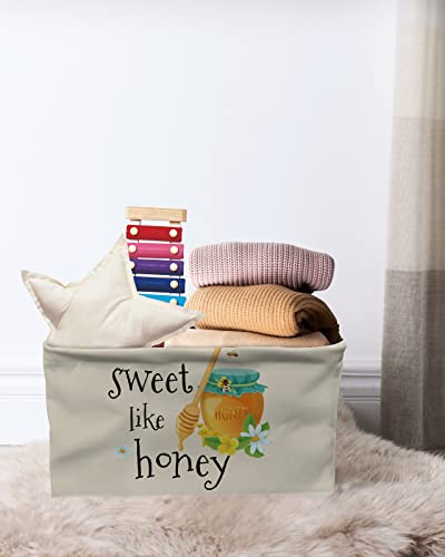 Storage Bins Large Storage Basket,Country Honey Cute Bee Collapsible Storage Bins with Handle,Plant Flower Leaf Storage Baskets Cube Organizer for Shelves Closet Nursery