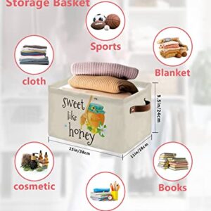 Storage Bins Large Storage Basket,Country Honey Cute Bee Collapsible Storage Bins with Handle,Plant Flower Leaf Storage Baskets Cube Organizer for Shelves Closet Nursery