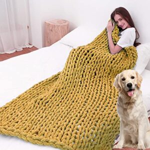 Chunky Knit Blanket, Super Luxurious - Soft and Comfortable Chunky Knit Blanket Throw, Cable Knit Throw Blanket for Sofa, Bed, Chair, Machine Washable Big Blanket (Orange Yellow, 40×79inches)