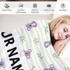 Personalized Cute Koala Blanket with Text Name for Bed Couch, Soft Flannel Fleece Throw Blanket for Girls, Women, Men, Kids, Koala Lovers Gifts Lightweight, Comfortable, Warm (30"x40")