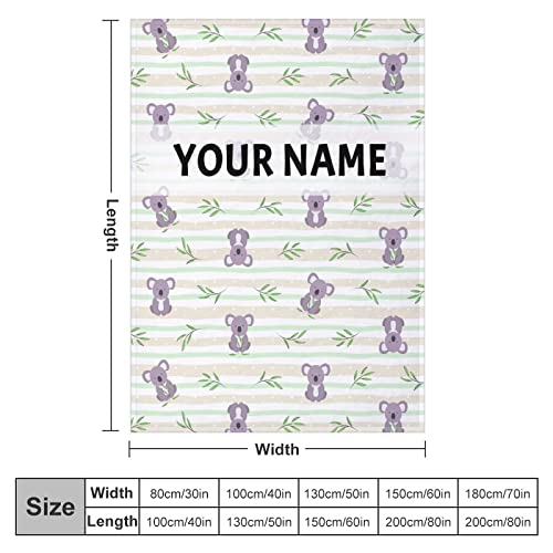 Personalized Cute Koala Blanket with Text Name for Bed Couch, Soft Flannel Fleece Throw Blanket for Girls, Women, Men, Kids, Koala Lovers Gifts Lightweight, Comfortable, Warm (30"x40")