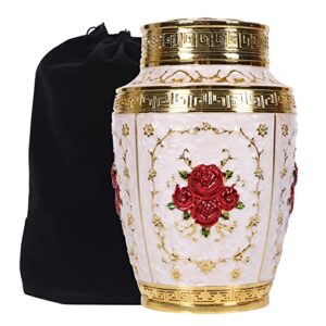 urn for human ashes adult female – rose flower cremation urn mom – funeral urn for women made of zinc alloy – hold 200 cubic inches of ashes (gold_red)