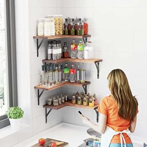 ROMGUAR CRAFT Corner Floating Shelves Wall Mounted Shelves Set of 4, Waterproof Wood Display Wall Storage Shelves, Book Shelves, Home Decor for Bathroom, Kitchen, Bedroom, Living Room, Office