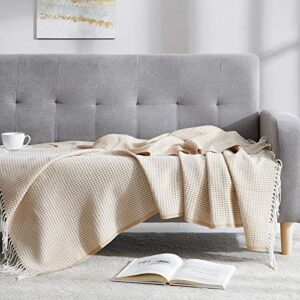 MOLLY ROCKY 100% Acrylic Waffle Throw Blanket for Home Decoration Ultra Soft Lightweight Breathable Blanket for All Season Couch Sofa Bed, 50 x 60 Inches Beige