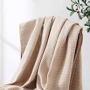 MOLLY ROCKY 100% Acrylic Waffle Throw Blanket for Home Decoration Ultra Soft Lightweight Breathable Blanket for All Season Couch Sofa Bed, 50 x 60 Inches Beige