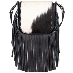 cowhide purse fringe western purses for women small crossbody bags wallet leather shoulder cross body bag messenger bag for women crossbody purse black rlc-l161bk