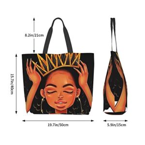 YBSJDQ African American Woman Tote Bags Shoulder Bag Afro Black Girl Magic Satchel Handbags For Shopping,Work,Gym,Gift Bag