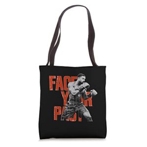 adonis creed face your past red typography tote bag