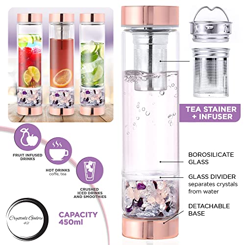 Crystals Galore 4U Soul Alignment Crystal Water Bottle with Tea Infuser, Sleeve, Crystal Meaning Card, Loose Gem Stones, Great Healing Gifts for Women