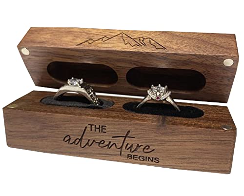 Wood Ring Box for Wedding Ceremony-Engagement Wooden Ring Bearer Box Wedding Accessories,Ring Boxes for Two Rings Case,Rustic Keepsake Engraved Wedding Ring Holder Gift