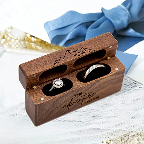 Wood Ring Box for Wedding Ceremony-Engagement Wooden Ring Bearer Box Wedding Accessories,Ring Boxes for Two Rings Case,Rustic Keepsake Engraved Wedding Ring Holder Gift