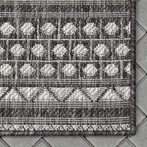 Well Woven Indoor/Outdoor Runner Rug 2'7" x 9'10" Arwen Black & Grey Moroccan Tribal Striped