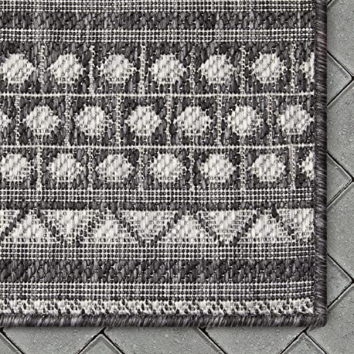 Well Woven Indoor/Outdoor Runner Rug 2'7" x 9'10" Arwen Black & Grey Moroccan Tribal Striped