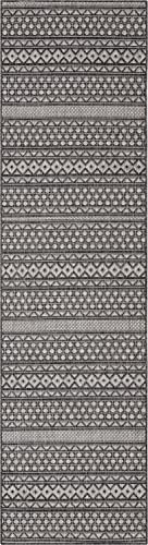 Well Woven Indoor/Outdoor Runner Rug 2'7" x 9'10" Arwen Black & Grey Moroccan Tribal Striped