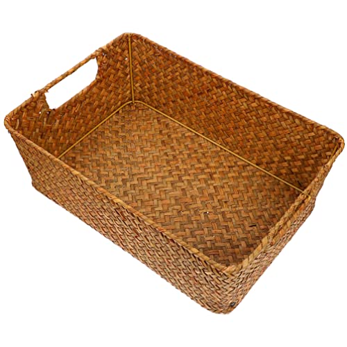 Luxshiny Wicker Woven Basket Toiletries Storage Basket Woven Shelf Storage Bin Rectangular Decorative Baskets for for Makeup Clothes Sundries Toys Home Organization