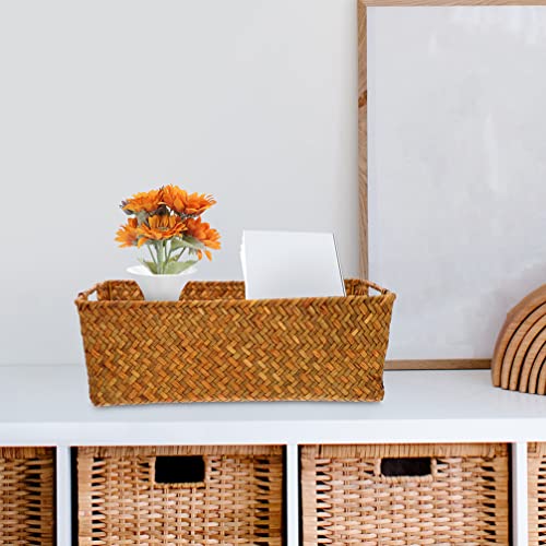 Luxshiny Wicker Woven Basket Toiletries Storage Basket Woven Shelf Storage Bin Rectangular Decorative Baskets for for Makeup Clothes Sundries Toys Home Organization