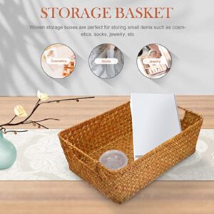 Luxshiny Wicker Woven Basket Toiletries Storage Basket Woven Shelf Storage Bin Rectangular Decorative Baskets for for Makeup Clothes Sundries Toys Home Organization