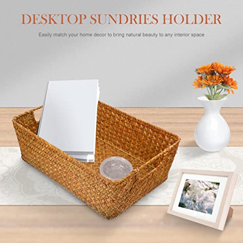 Luxshiny Wicker Woven Basket Toiletries Storage Basket Woven Shelf Storage Bin Rectangular Decorative Baskets for for Makeup Clothes Sundries Toys Home Organization