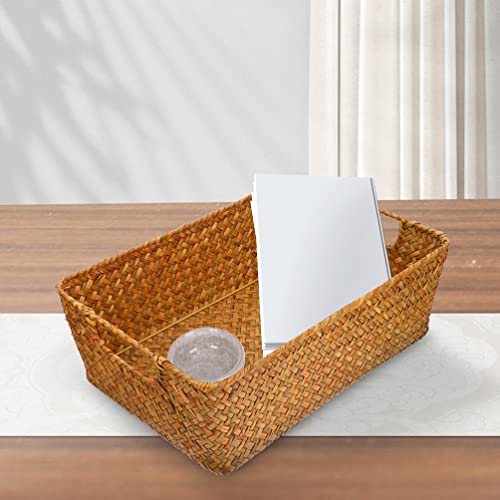 Luxshiny Wicker Woven Basket Toiletries Storage Basket Woven Shelf Storage Bin Rectangular Decorative Baskets for for Makeup Clothes Sundries Toys Home Organization