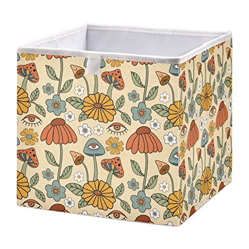 Kigai Mushroom Eyes Cube Storage Bins - 11x11x11 In Large Foldable Storage Basket Fabric Storage Baskes Organizer for Toys, Books, Shelves, Closet, Home Decor