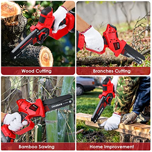 Mini Chainsaw Cordless 6 inch,Aihand Handheld Electric Chain Saw,Battery Powered Chainsaw,Tool-free Tension Adjustment Small Portable Hand Held Chainsaw with Safety Lock for Tree Trimming Wood Cutting