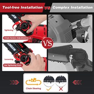 Mini Chainsaw Cordless 6 inch,Aihand Handheld Electric Chain Saw,Battery Powered Chainsaw,Tool-free Tension Adjustment Small Portable Hand Held Chainsaw with Safety Lock for Tree Trimming Wood Cutting