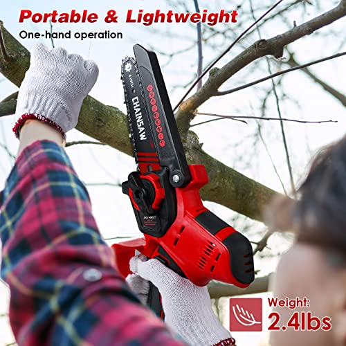 Mini Chainsaw Cordless 6 inch,Aihand Handheld Electric Chain Saw,Battery Powered Chainsaw,Tool-free Tension Adjustment Small Portable Hand Held Chainsaw with Safety Lock for Tree Trimming Wood Cutting