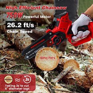 Mini Chainsaw Cordless 6 inch,Aihand Handheld Electric Chain Saw,Battery Powered Chainsaw,Tool-free Tension Adjustment Small Portable Hand Held Chainsaw with Safety Lock for Tree Trimming Wood Cutting