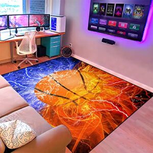 basketball carpet for boys room basketball room decor floor rug basketball rug for boys bedroom hipster basketball ball on fire and water floor mat, 3’×5′