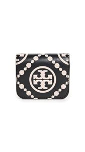 tory burch women’s t monogram contrast embossed mini wallet, black/new cream, one size