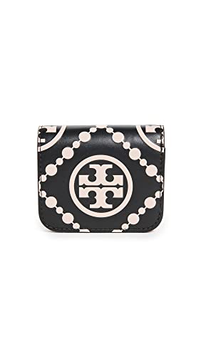 Tory Burch Women's T Monogram Contrast Embossed Mini Wallet, Black/New Cream, One Size