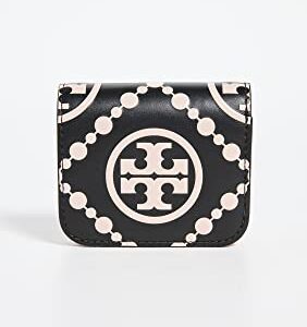 Tory Burch Women's T Monogram Contrast Embossed Mini Wallet, Black/New Cream, One Size