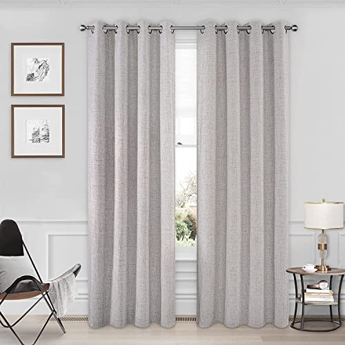 CUCRAF Full Blackout Window Curtains 108 inches Long, Faux Linen Look Thermal Insulated Grommet Drapes Panels for Bedroom Living Room, Set of 2 (52 x 108 inches, Off White)