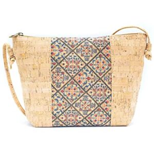 Tile Pattern Handmade Portuguese Cork Crossbody Purse for Women