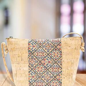 Tile Pattern Handmade Portuguese Cork Crossbody Purse for Women