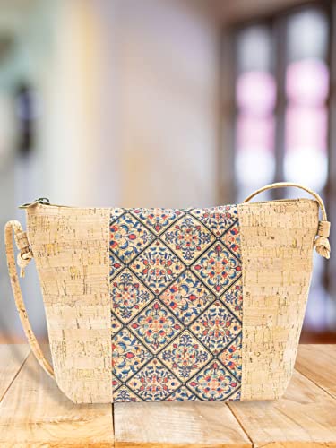 Tile Pattern Handmade Portuguese Cork Crossbody Purse for Women