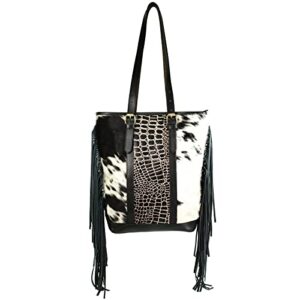 bonanza leathers cowhide leather large tote bag women’s handbag with fringes and zipper closure h20 (black)