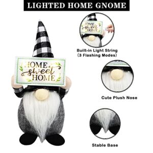 10 PCS Rustic Farmhouse Home Tiered Tray Decor, Farmhouse Wooden Table Signs Black White Buffalo Plaid Kitchen Decoration Set, Lighted Gnome Plush Home Sweet Home Decor Signs Housewarming Gifts