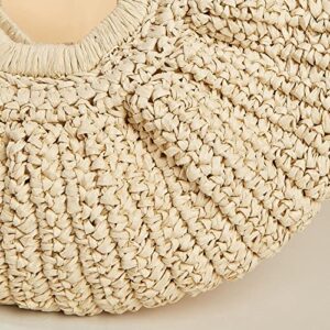 Bandkos Straw Beach Bag for Women Summer Hand-woven Travel Tote Handbag Purse Handmade Straw Woven Top-handle Rattan Clutch Bag, Beige